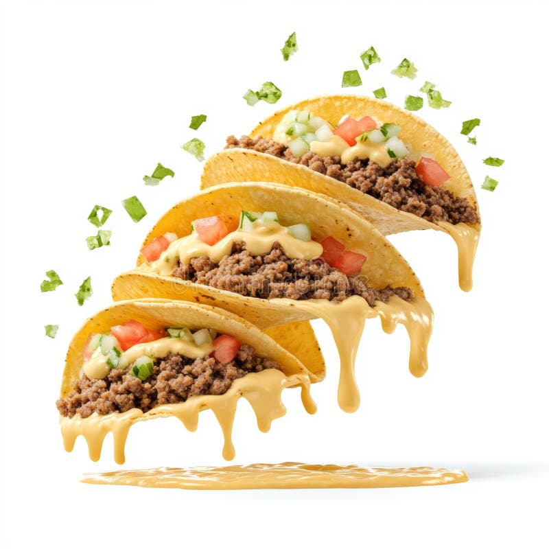 This Image Shows a Stack of Splash Tacos Dressed with Fly Sauces and ...