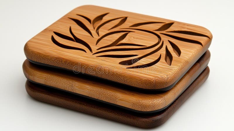 A Set of Three Coasters with a Bamboo Design. Stock Photo - Image of ...