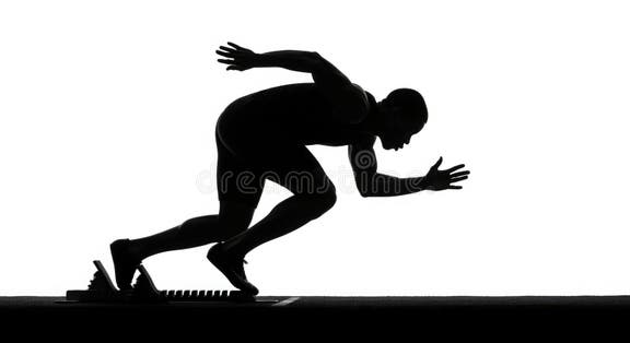 Runner Silhouette Poised in Starting Blocks Stock Illustration ...