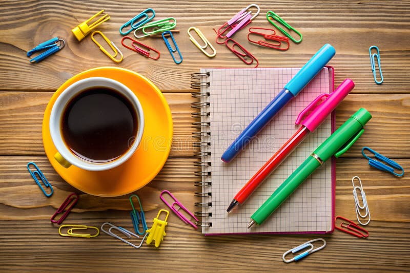 Coffee Break Essentials stock illustration. Illustration of pencil ...