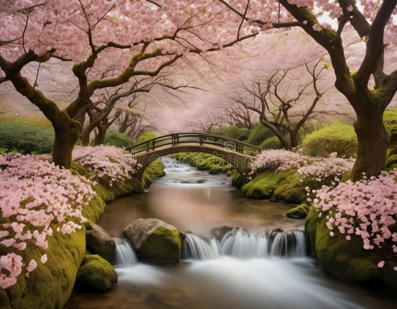 The Amazing Beauty of the Cherry Blossom Garden with Flower Petals ...