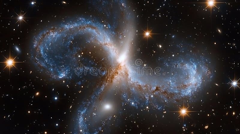 Two Spiral Galaxies are Interacting in a Beautiful Cosmic Space Stock ...