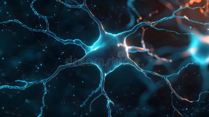 The Image Shows a Stylized 3D Rendering of a Neuron, Its Branches ...
