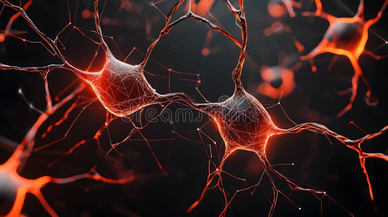 The Image Shows a Stylized Digital Rendering of Two Neurons ...
