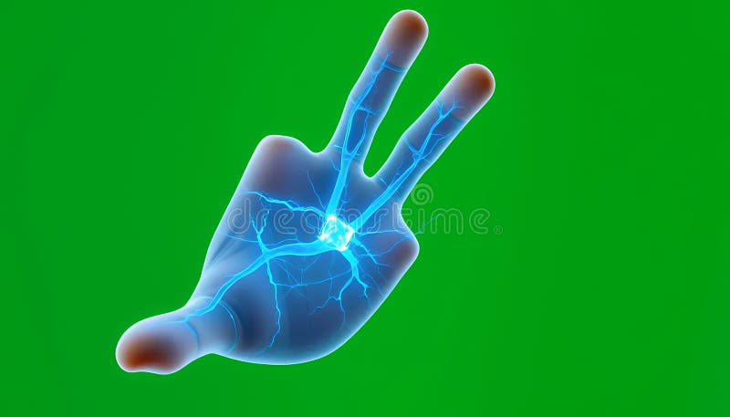 Stylized Translucent Human Hand Isolated on Green Screen Displaying ...