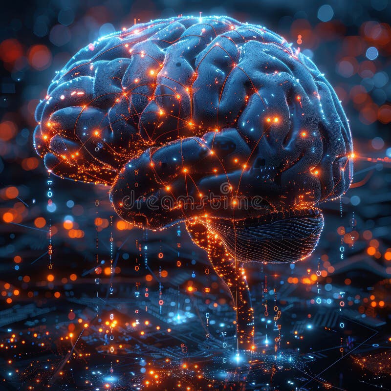 Image Shows a Stylized Human Head with a Glowing, Energetic Brain ...