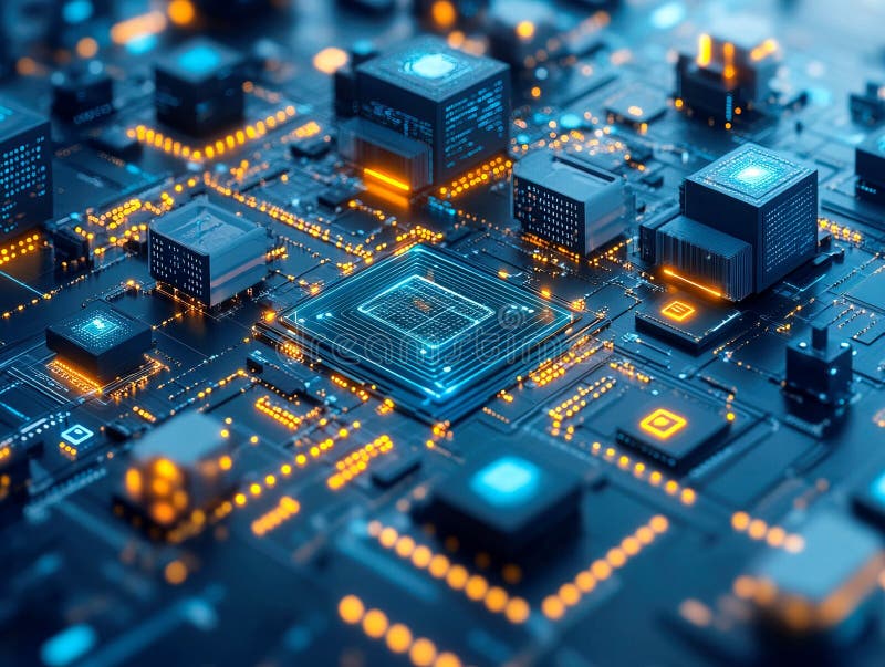 The Image Shows a Stylized PCB Resembling a City Skyline, with a ...