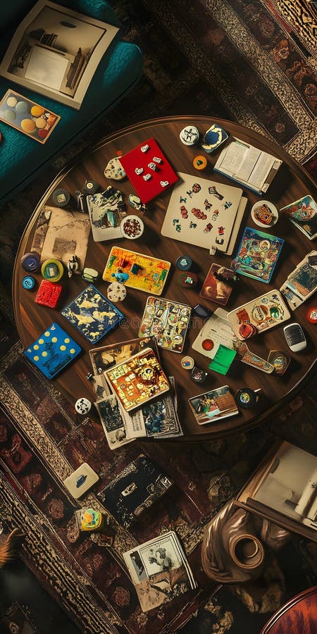 Scattered Objects on Tabletop Stock Illustration - Illustration of blue ...