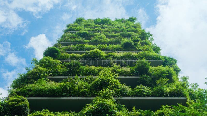 The Image Shows a Tall Building Covered in Lush Green Vegetation. Stock ...