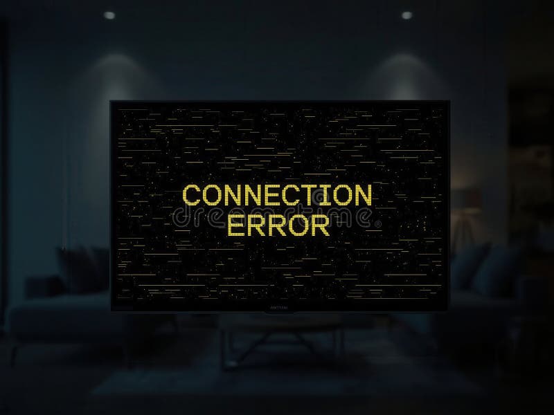 A Television Screen Displays a Connection Error Message in a Dimly Lit ...