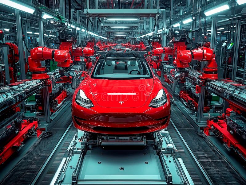 Image Shows a Tesla Model S on an Assembly Line, Surrounded by ...
