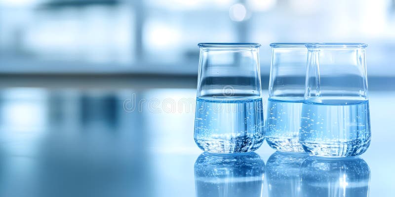 Glass Beakers with Blue Liquid in Laboratory Setting Stock Illustration ...
