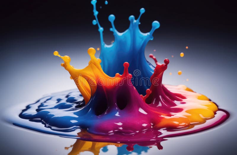 Cyan, Magenta, and Yellow Paint Splash Against a Dark Background ...