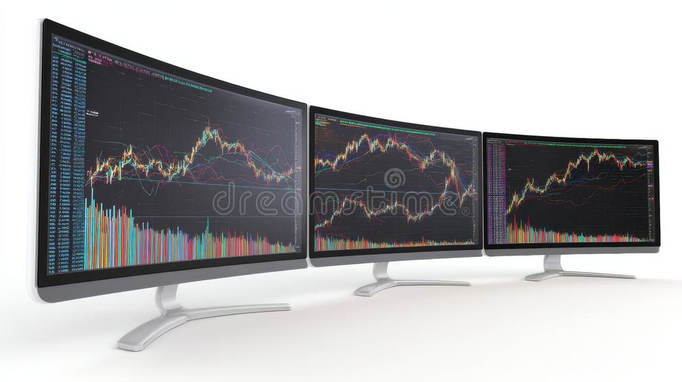 Triple Monitor Trading Setup Stock Illustration - Illustration of ...