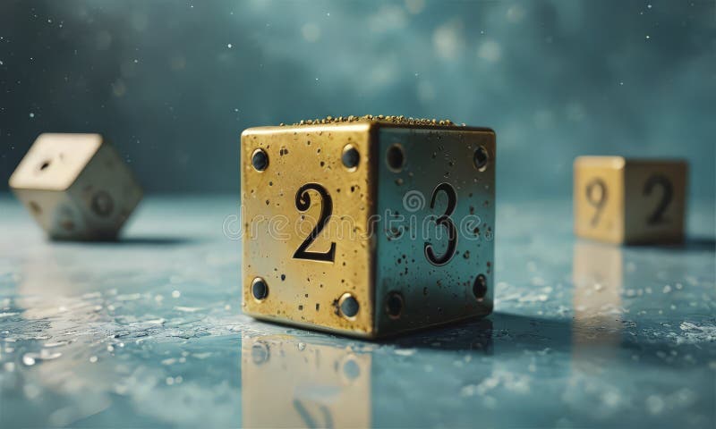 Three Dice with Numbers 2, 3, and 9 are Arranged on Blue Surface, with ...