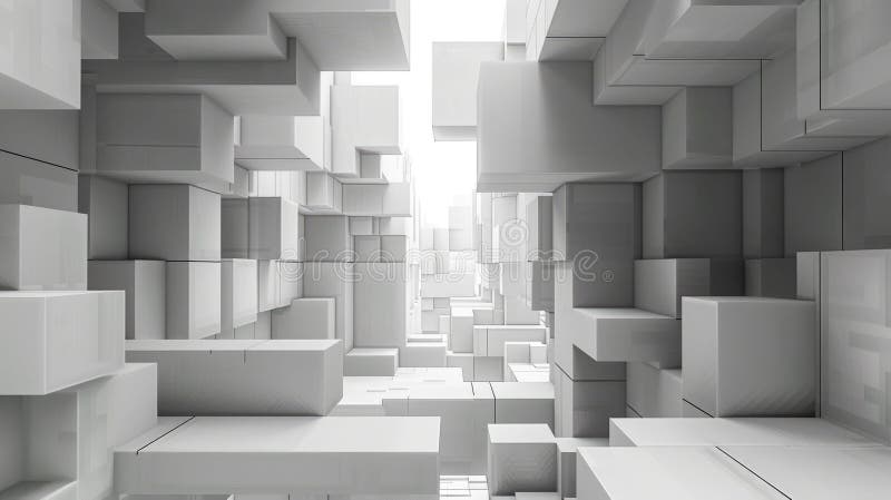 The Image Shows a Three-dimensional Space with White Blocks of ...
