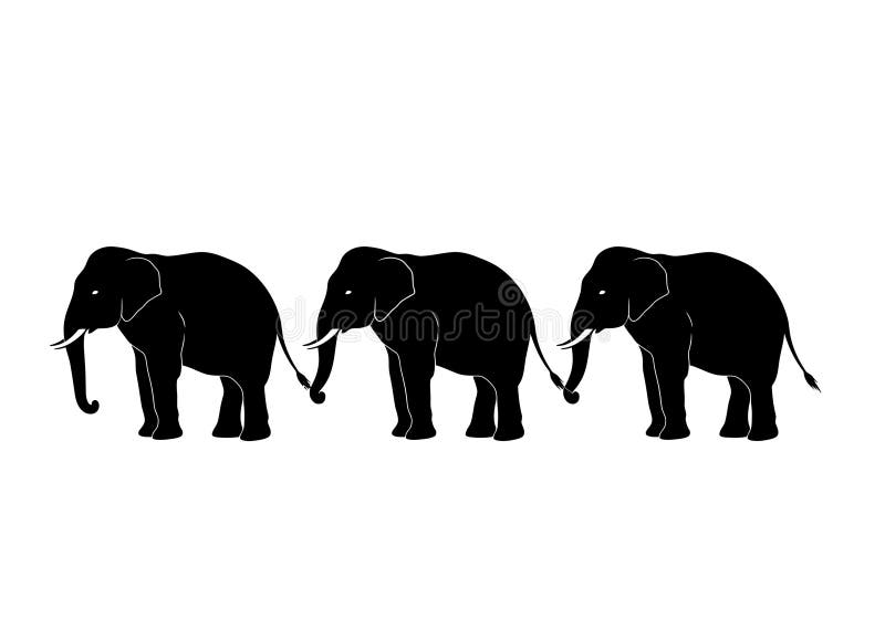 Elephants Holding Tails Silhouette Stock Vector - Illustration of bond ...