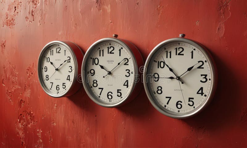 Three Identical White Wall Clocks with Black Numbers and Hands are ...