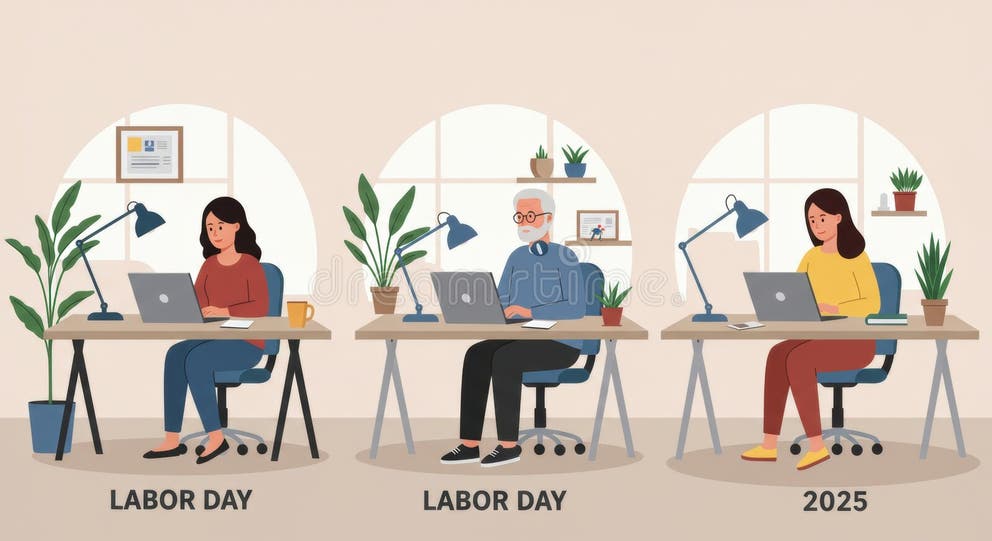 Labor Day 2025: Generations at Work Stock Illustration - Illustration ...