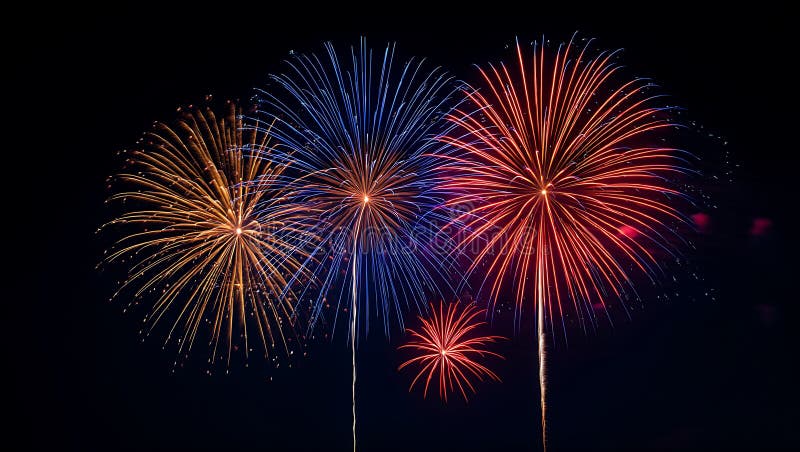 Night Sky Fireworks Display Red Blue Gold Burst Image Stock ...