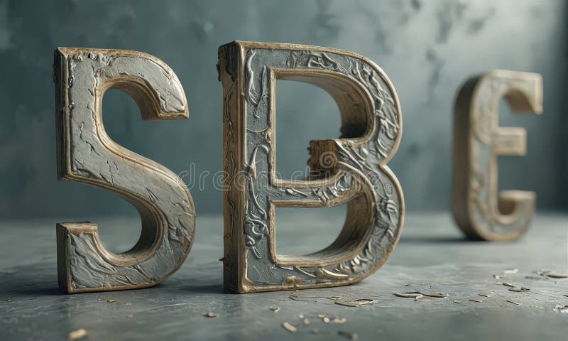 Three Large, Ornate Letters in 3D Rendering, with the Central Letter ...