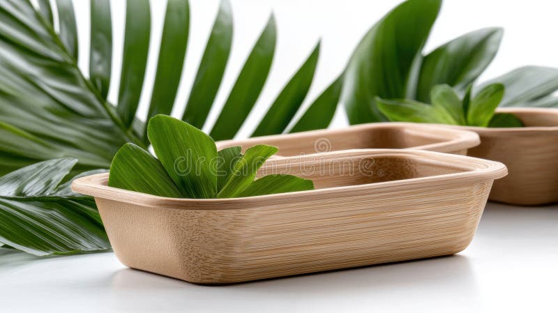 Bamboo Bowls with Lettuce stock photo. Image of foreground - 369115854