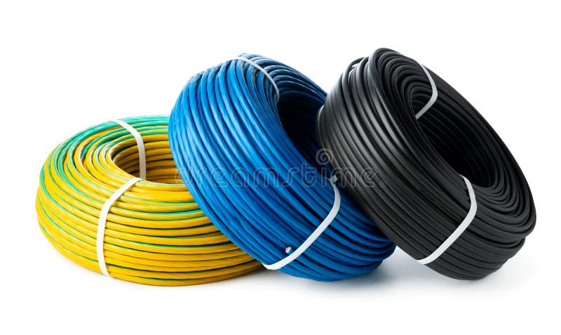 Three Rolls of Electrical Wire Isolated on White Background Stock Photo ...
