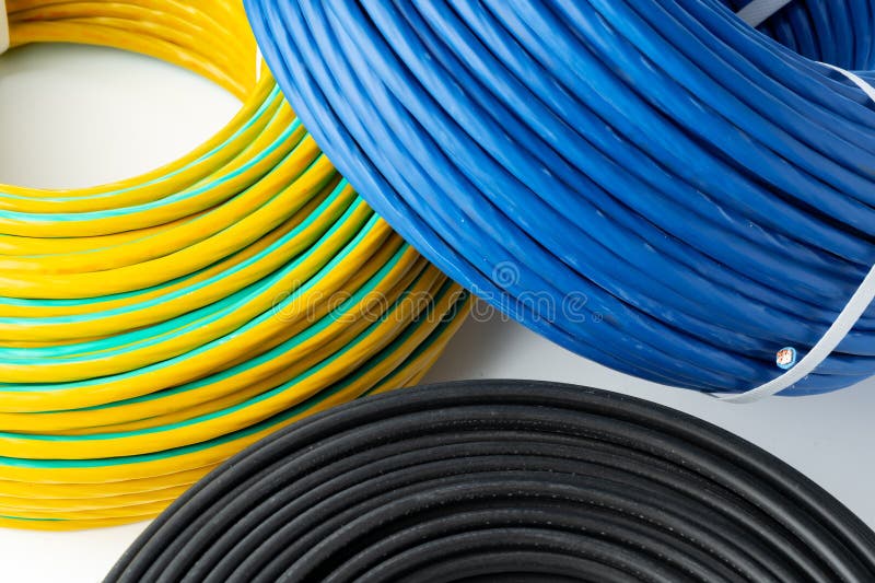 Three Rolls of Electrical Wire Isolated on White Background Stock Photo ...