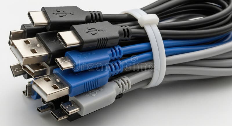 Usb Cable Bundle with Type a, Micro, and Type C Stock Illustration ...