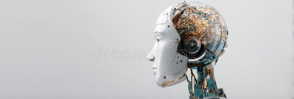 Artificial Intelligence Robot Head with Digital Brain Engine Isolated ...