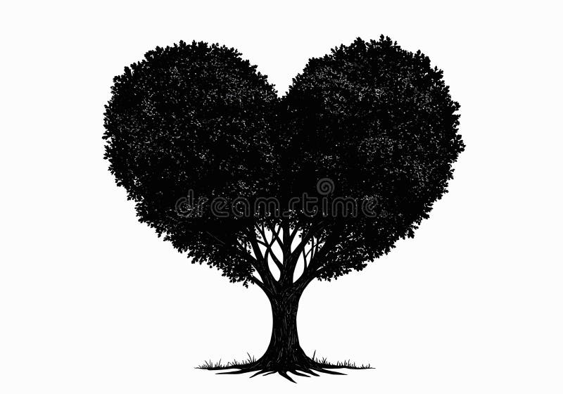 Heart tree silhouette stock vector. Illustration of grass - 375118872