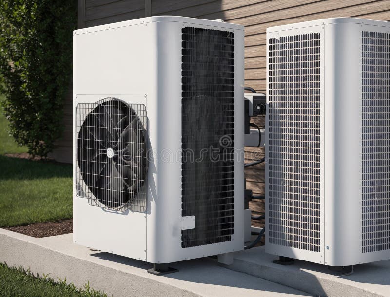 Two Air Conditioning Units, One on the Left and One on the Right ...