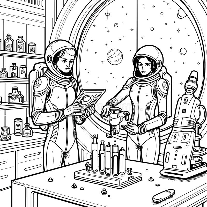 Astronauts Conducting Space Experiments in Laboratory Illustration ...