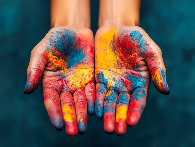 Image Shows Two Colorful, Open Hands Against a Dark Blue Gradient ...