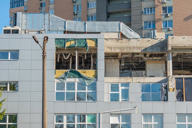 Image Shows Two Contrasting Building Facades - One Undamaged White ...