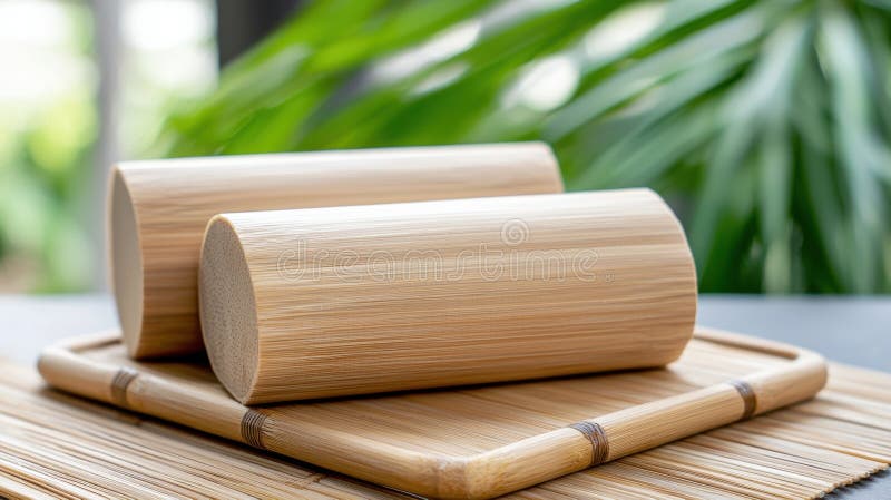 A Pair of Cylindrical Bamboo Slabs on a Bamboo Placemat. Stock Image ...