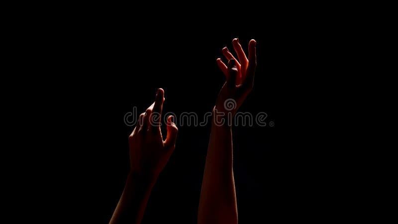 Two Hands Reaching Upward in Darkness, Cropped Stock Photo - Image of ...