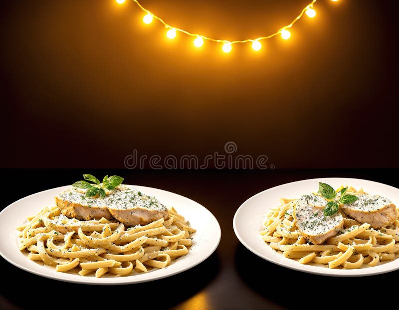 Image of Two Plates of Spaghetti with Meat Sauce and Garlic Bread on a ...