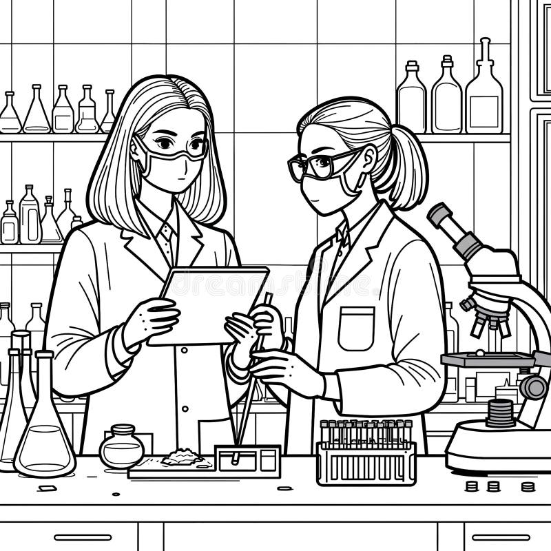 Scientists Working in Laboratory with Equipment and Chemicals Stock ...