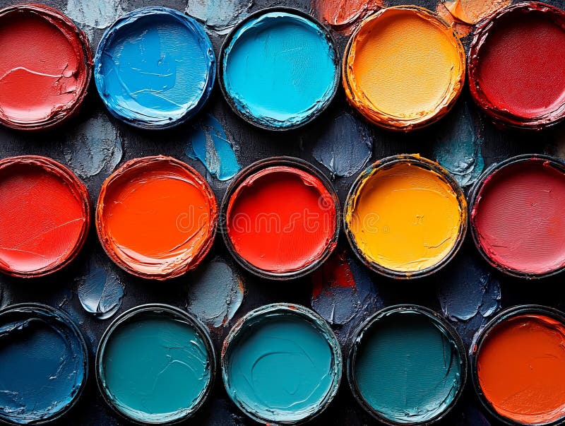 Image Shows a Used Set of Paint Palettes Arranged in a Circular Pattern ...