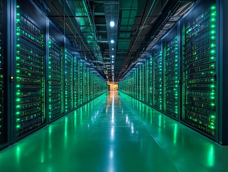 Image Shows a Vast Data Center Interior with Rows of Illuminated Server ... Image Shows a Vast Data Center Interior with Rows of Illuminated Server ...
