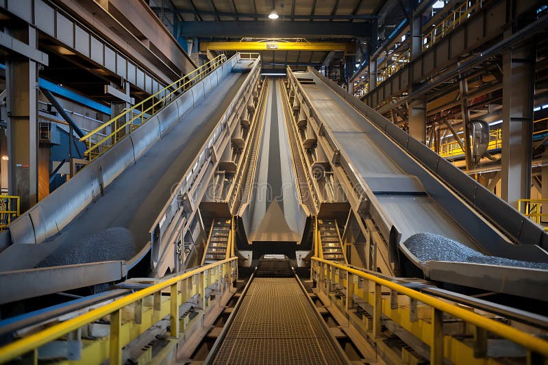 Industrial Conveyor Belt System in a Large Metal Processing Plant Stock ...