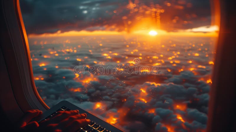 Sunset View from Airplane Window during Flight Stock Image - Image of ...