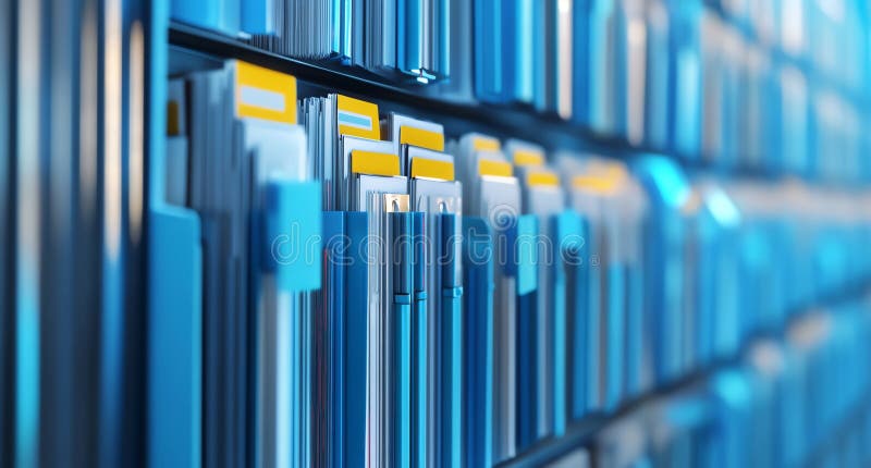 Blue File Folders Neatly Organized in a Modern Office Workspace Stock ...