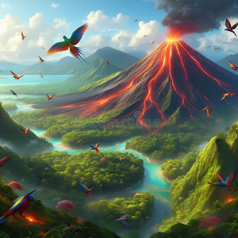 Volcano Spews Lava from Fiery Bulge. Stock Illustration - Illustration ...