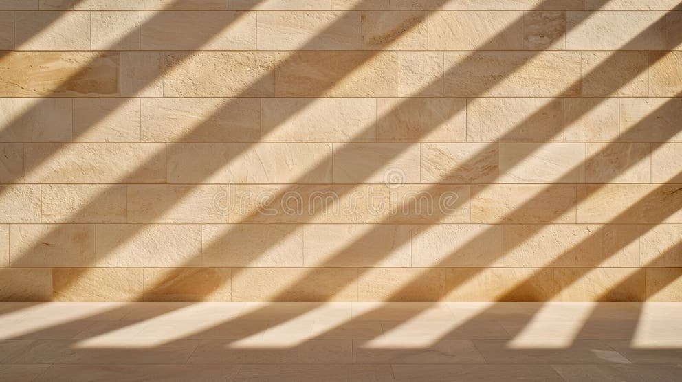 A Beige Stone Wall with Diagonal Stripes of Light and Shadow. Stock ...