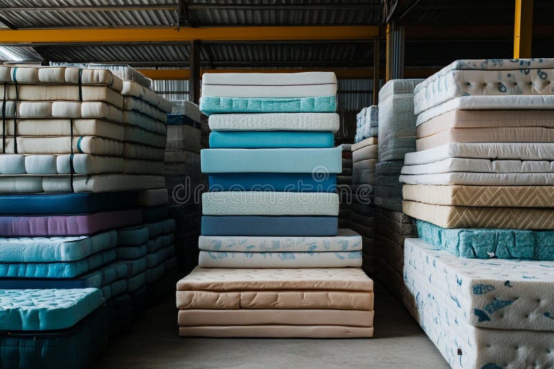 Stacked Mattresses in Warehouse Neat Rows of Bedding Stock Illustration ...