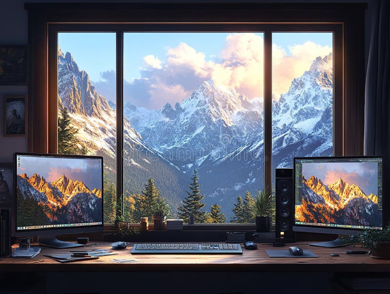 Image Shows a Well-lit Digital Rendering of a Room with a Desk, Three ...