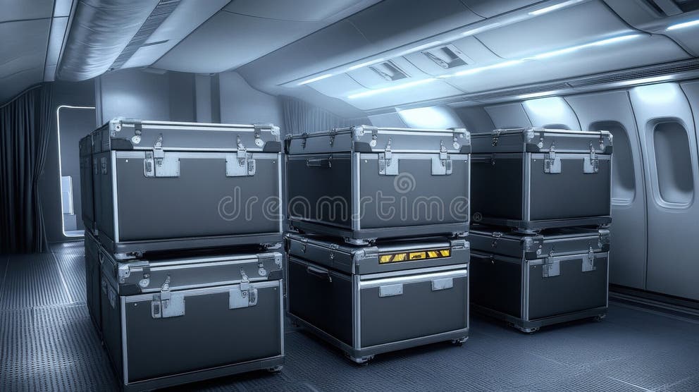 Secure Cargo Containers Stacked Inside an Aircraft S Cargo Hold, AI ...