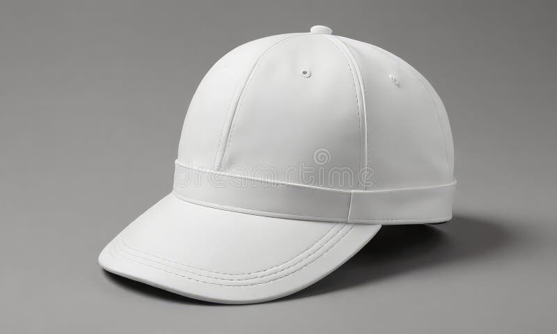 White Baseball Cap with Brim and Band is Displayed Against Gray ...
